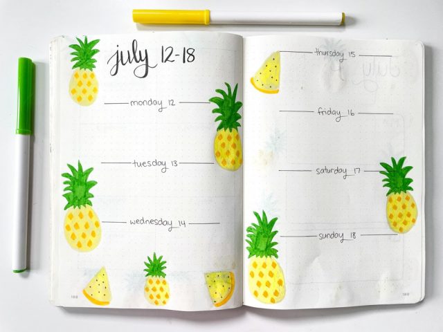 Pineapple Theme Bullet Journal: July 2021 - Andrea Peacock